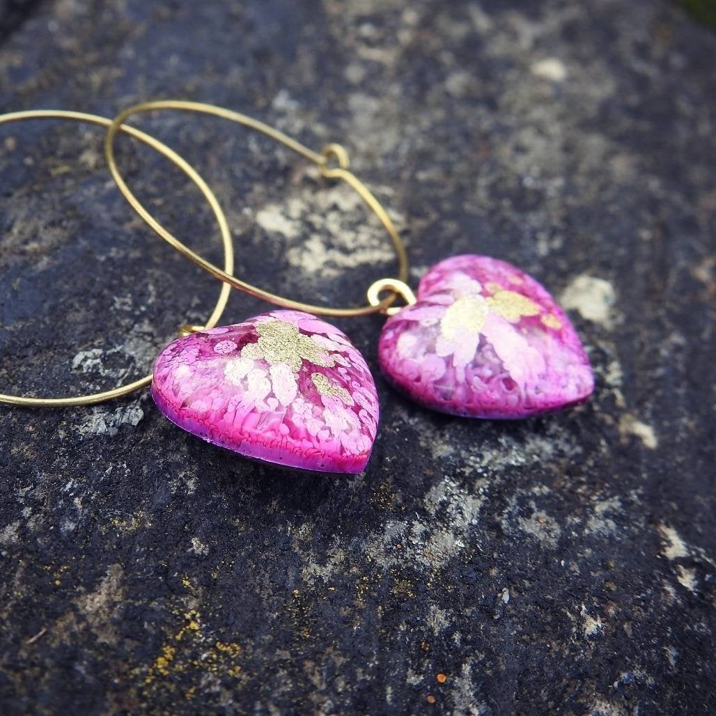 Pink And Gold Petri Dish Resin Hoop Earrings on Luulla