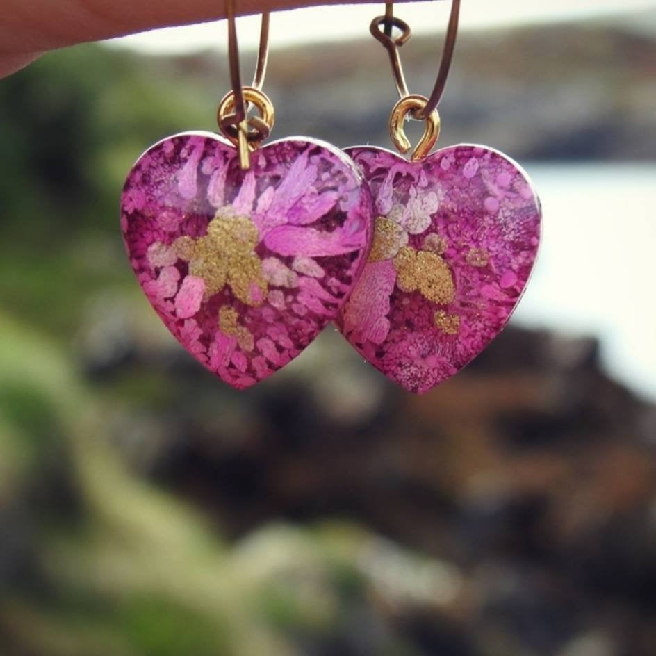 Pink And Gold Petri Dish Resin Hoop Earrings on Luulla