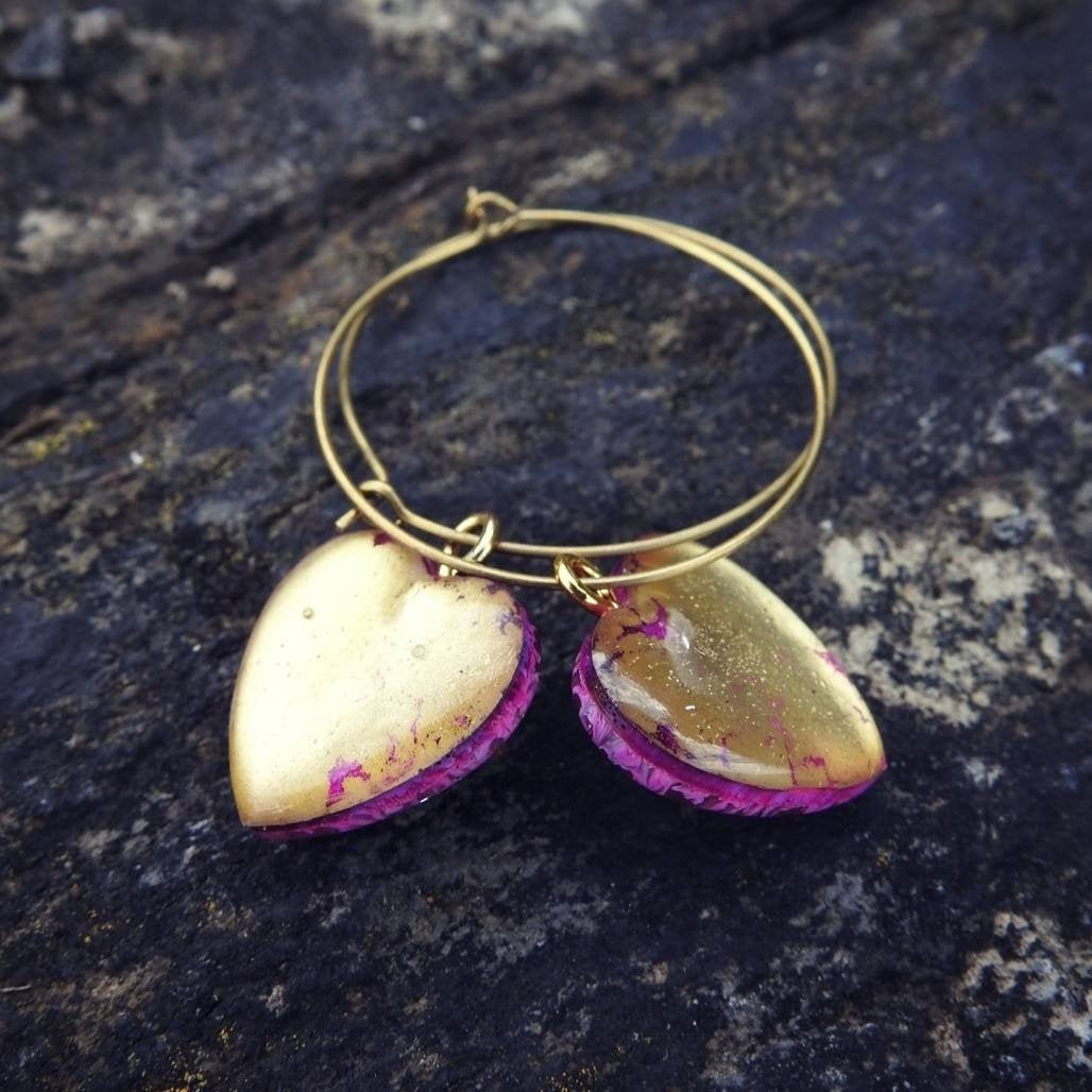 Pink And Gold Petri Dish Resin Hoop Earrings on Luulla