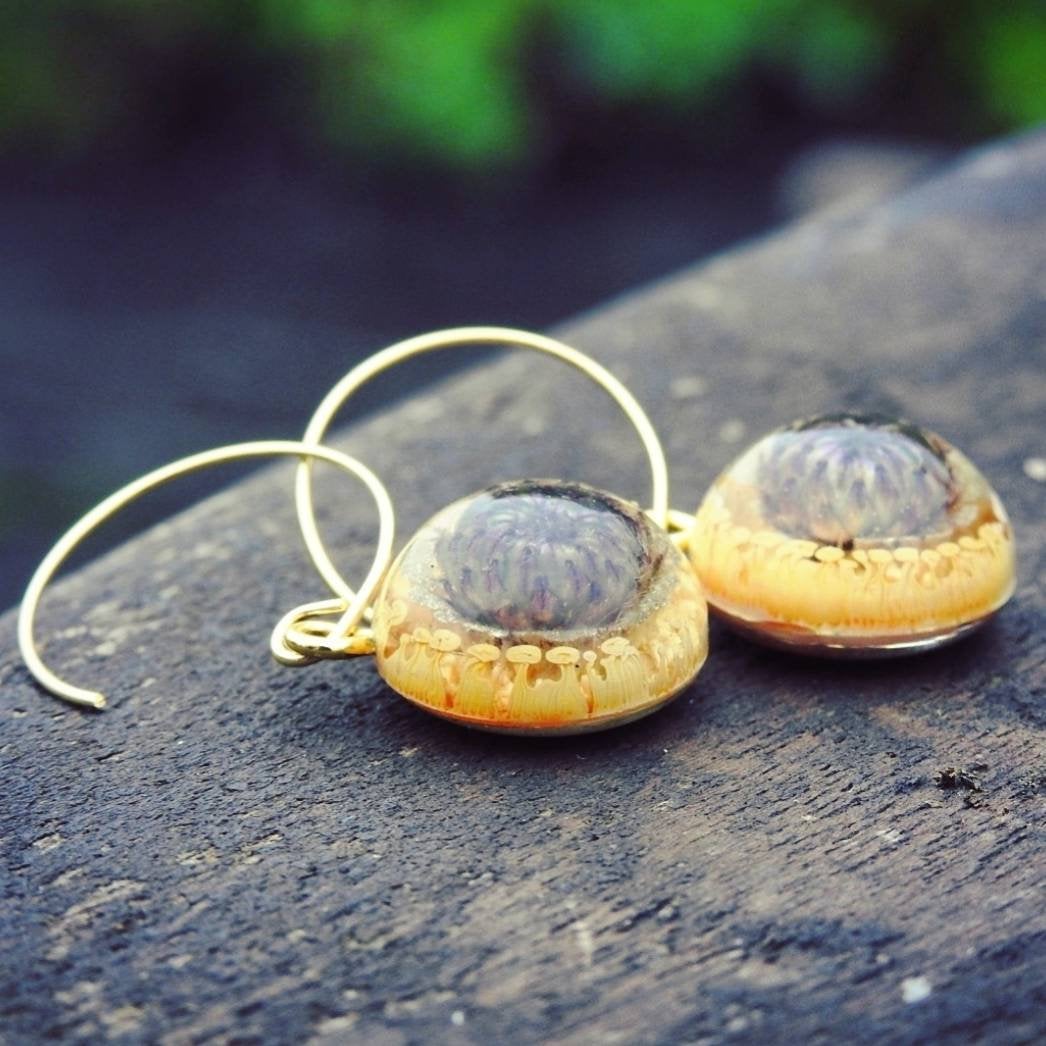 Yellow Resin Hoop Earrings With Real Flower Buds on Luulla