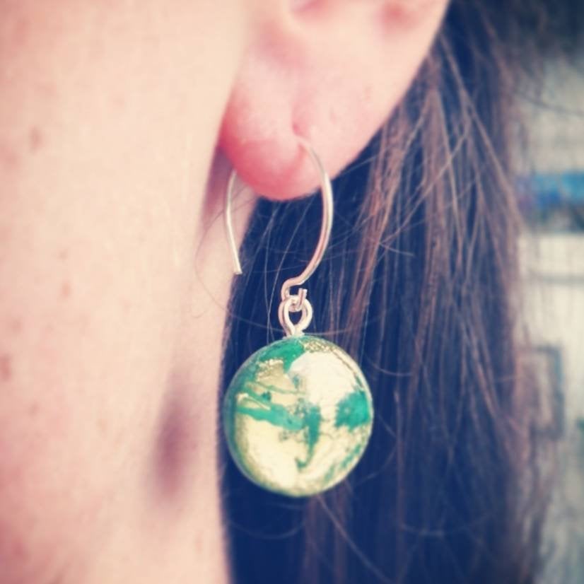 Green Petri Dish Resin Hoop Earrings With Real Rosebud Flower on Luulla